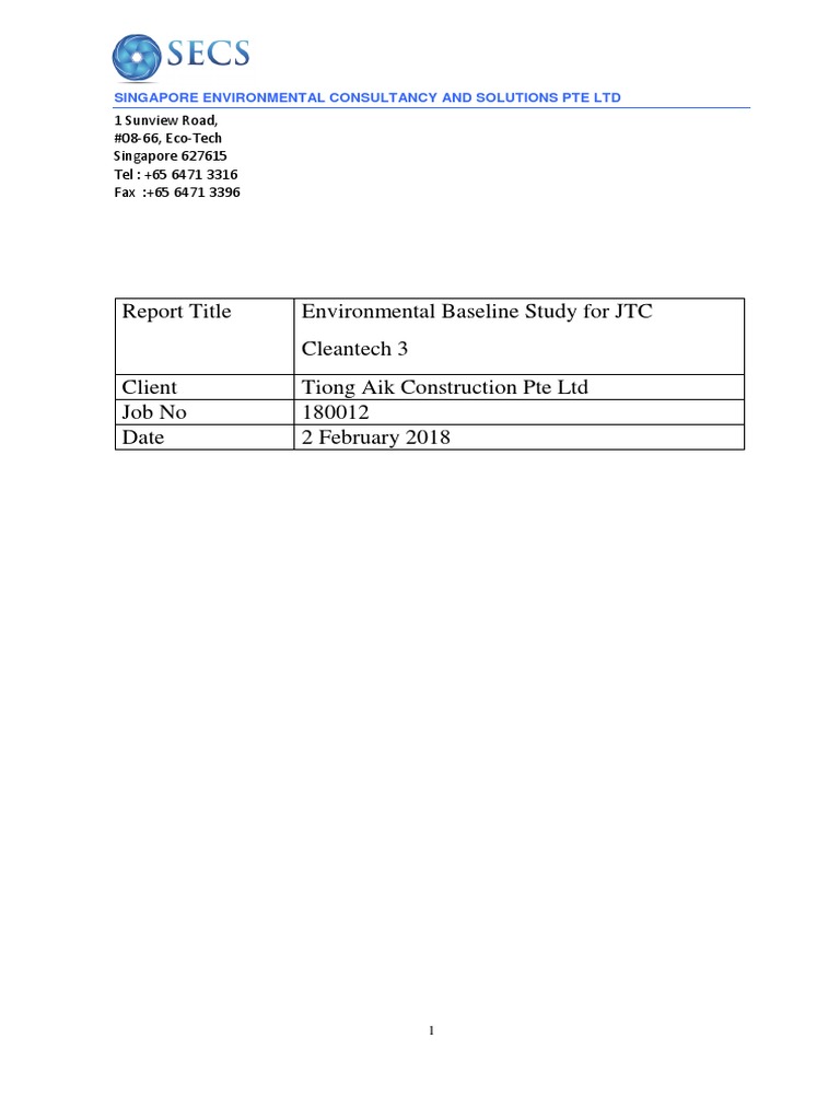 Environmental Baseline Study for JTC Cleantech 3 | PDF | Volatile ...