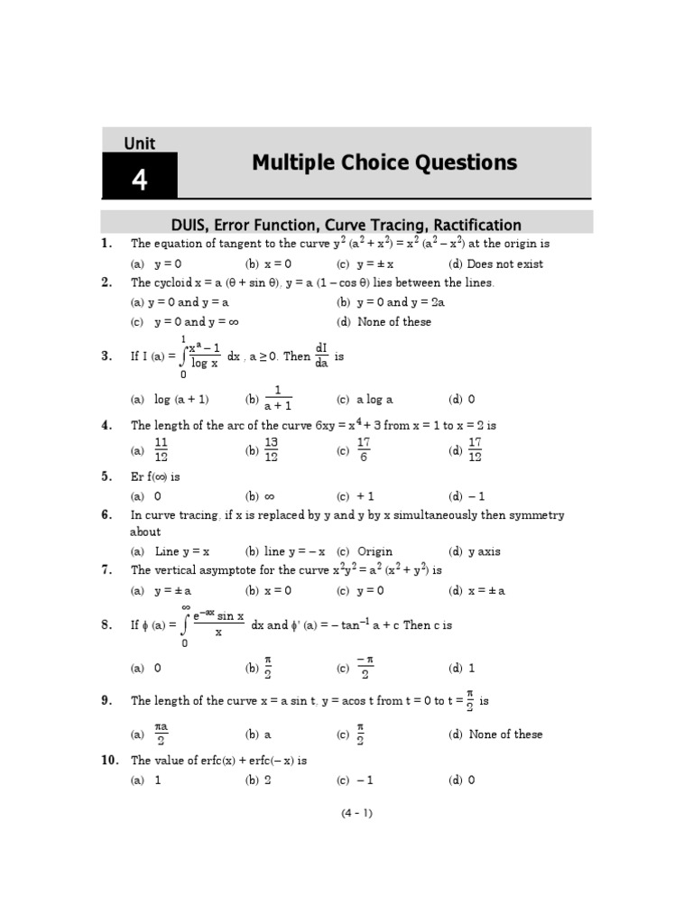 Unit 4 MCQ'S | PDF | Asymptote | Tangent