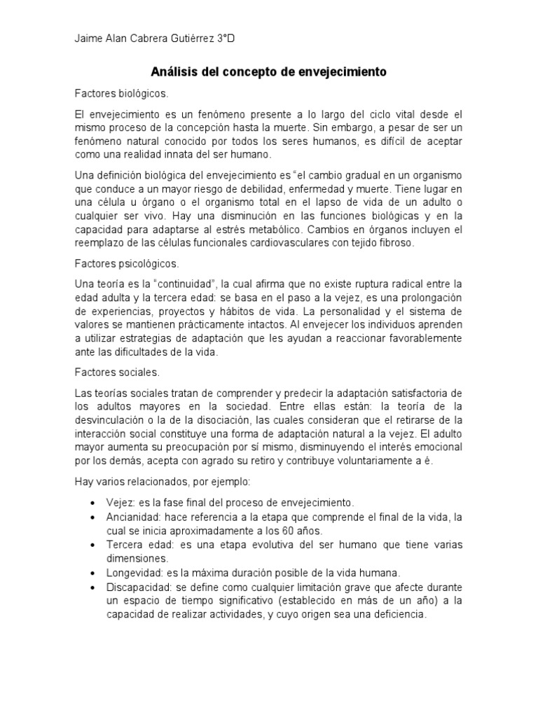 Análisis Del Concepto de Envejecimiento | PDF | Adultos | Vejez