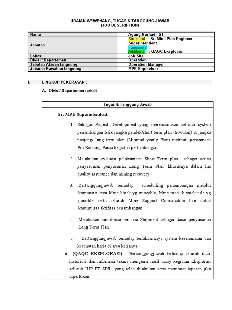 Contoh Jobdes - MPE | PDF