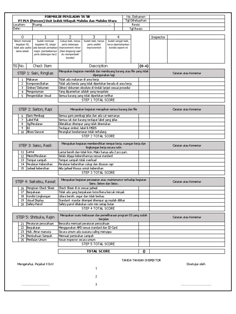 Form-Penilaian 5R (Awal Setup) | PDF