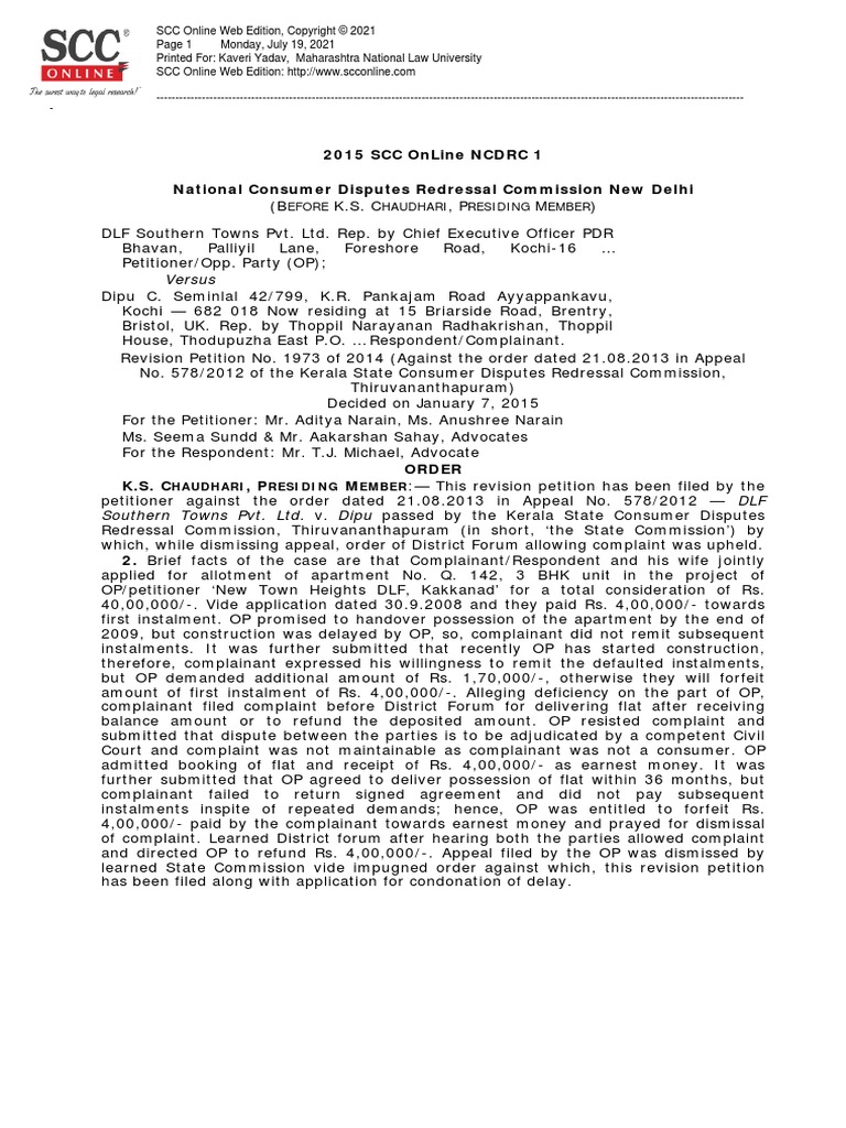 NCDRC Ruling on DLF Apartment Dispute | PDF | Complaint | Judgment (Law)