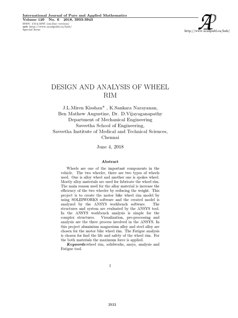 Design and Analysis of Wheel RIM: International Journal of Pure and ...
