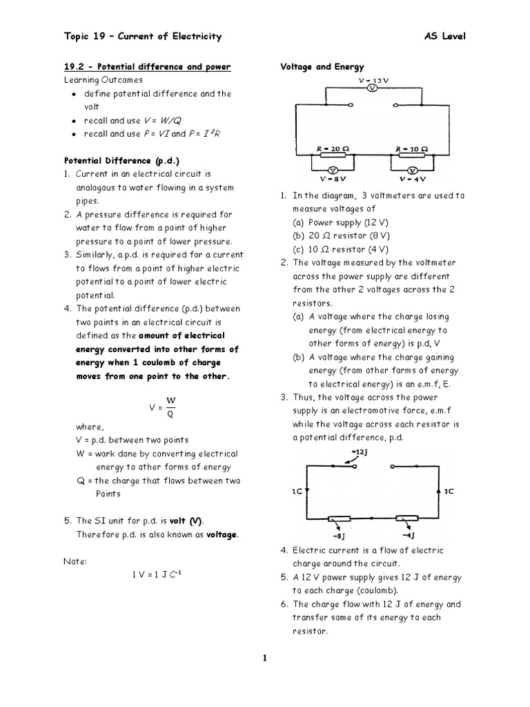 19.2 - Potential Difference and Power | PDF | Voltage | Electric Current