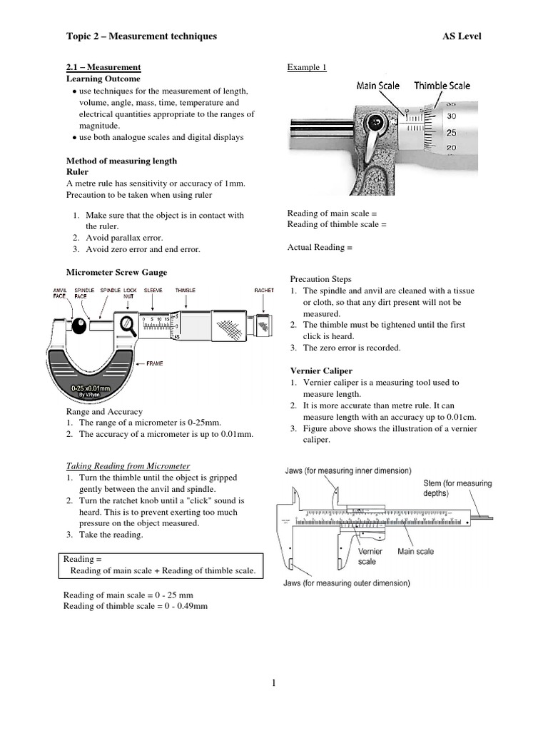 Topic 2 - Measurement Techniques AS Level | PDF | Voltage | Metrology