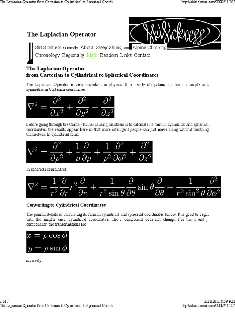 The Laplacian Operator From Cartesian To Cylindrical To | PDF ...