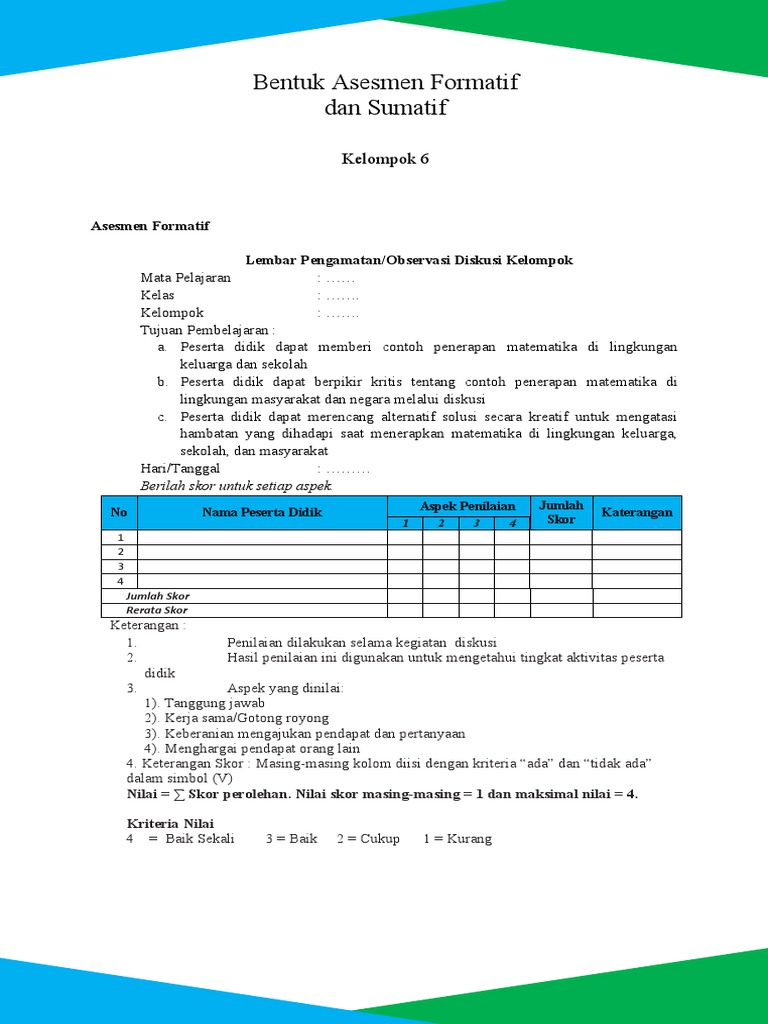 Asesmen Formatif Dan Sumatif - Kelompok 6 | PDF
