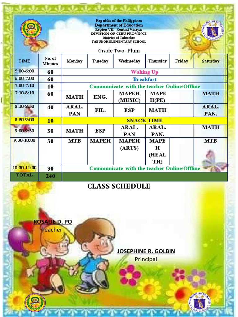 Tabunok Elementary Class Schedules | PDF | Social Institutions | Social ...