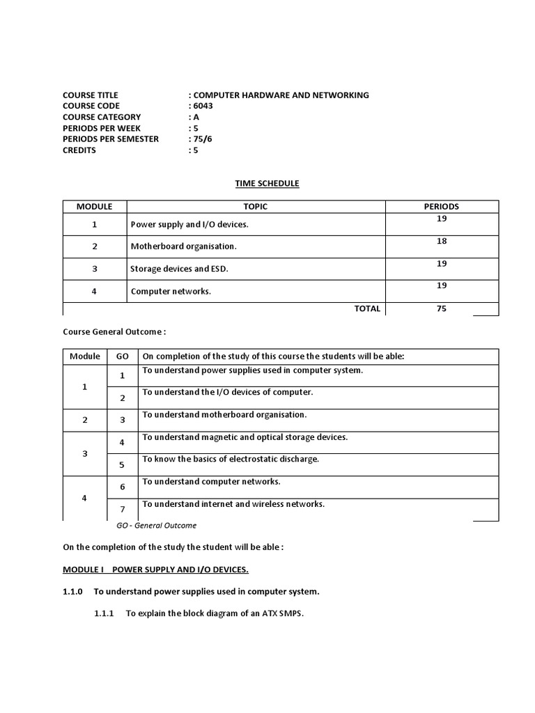 Computer Hardware And Networking Syllabus Pdf Local Area Network Computer Network 