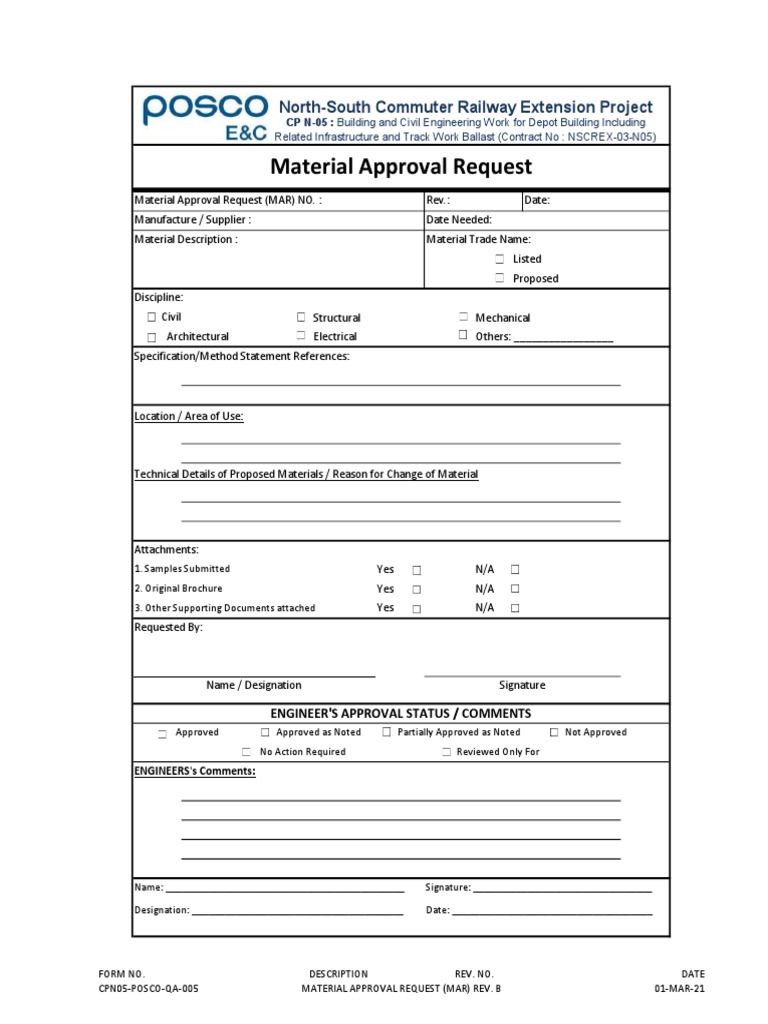Material Approval Request: North-South Commuter Railway Extension ...