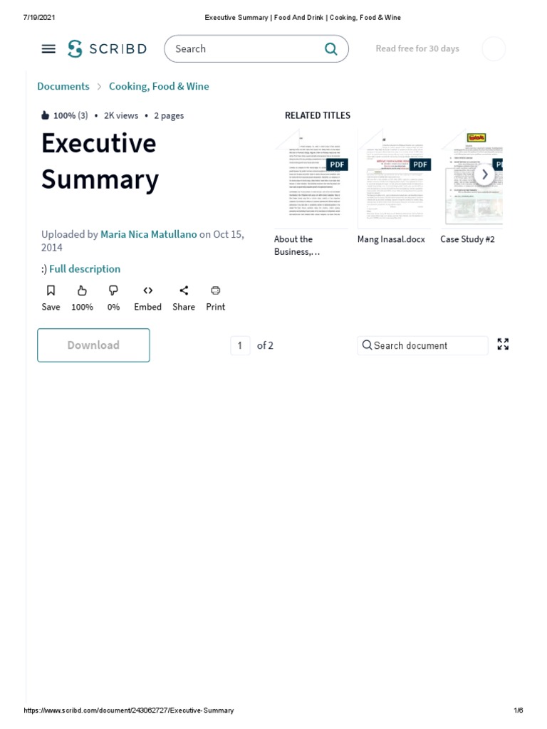 Executive Summary - Food and Drink - Cooking, Food & Wine1 | PDF ...