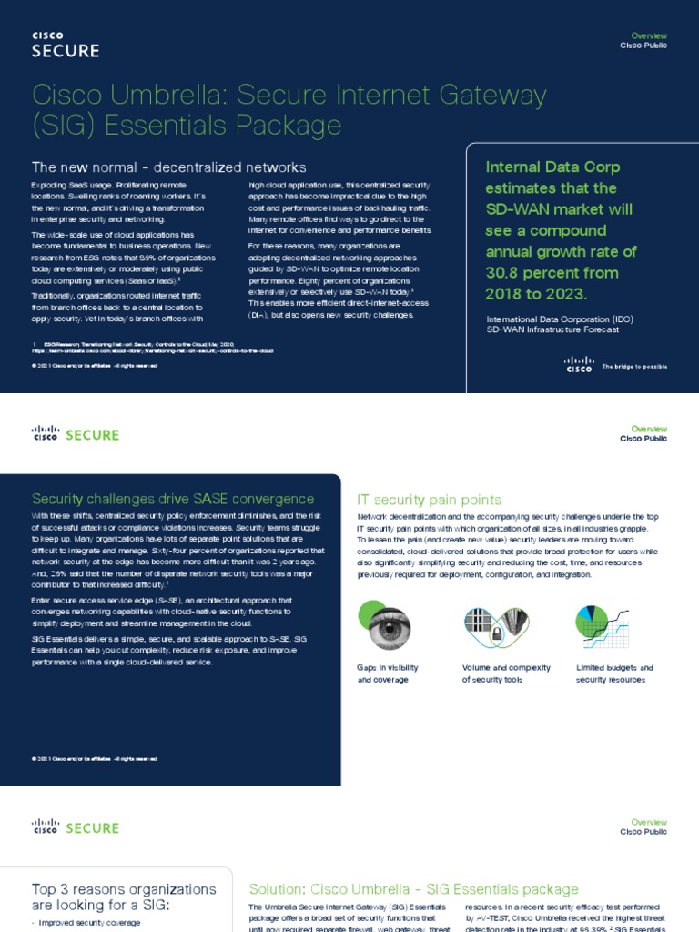 Cisco Umbrella: Secure Internet Gateway (SIG) Essentials Package | PDF | Proxy Server | Cloud ...