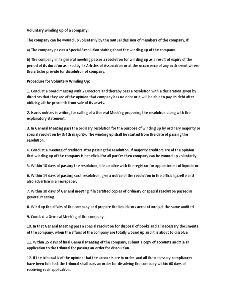 Voluntary Winding Up Procedure Guide | PDF | Liquidation | Corporate Law