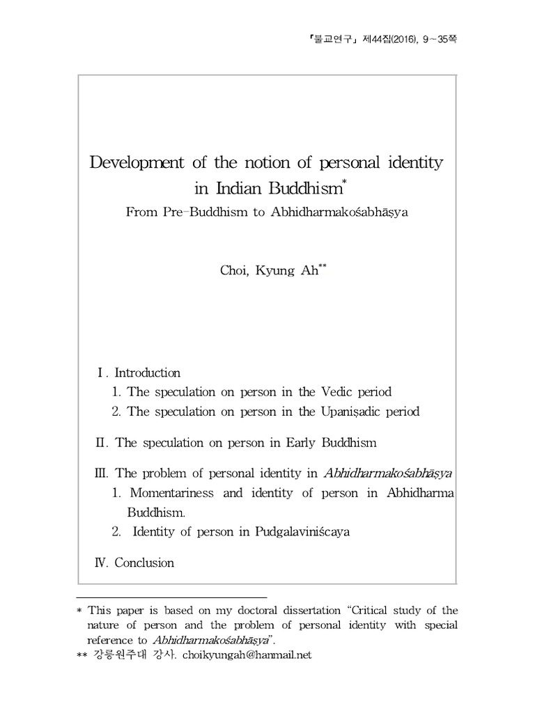 Development of The Notion of Personal Identity in Indian Buddhism | PDF ...