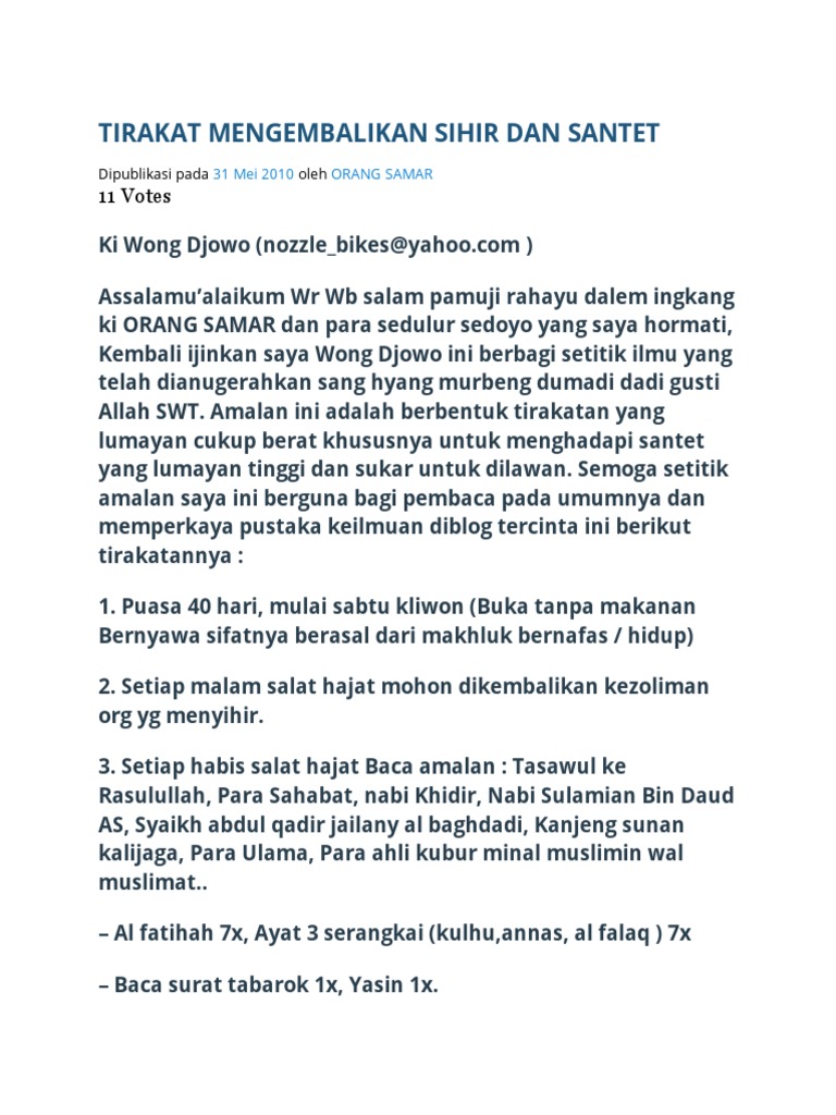 Tirakat Mengembalikan Sihir | PDF