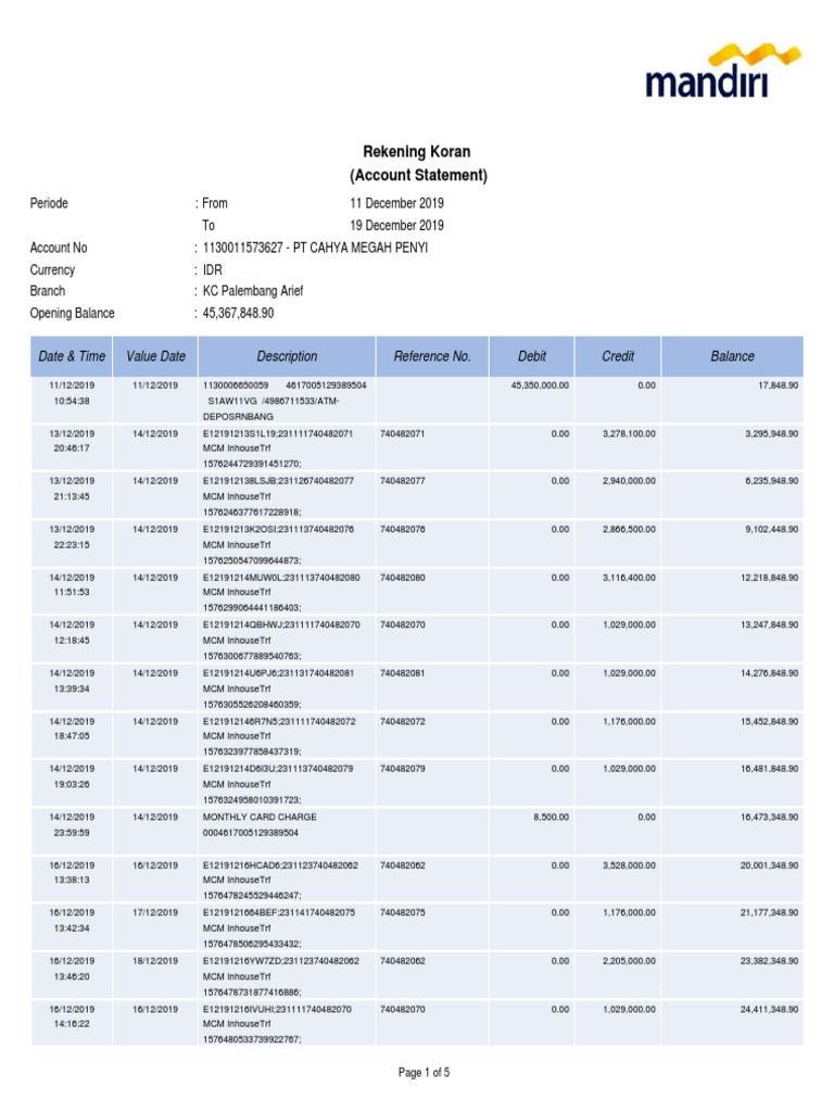 Account Statement PDF 1130011573627 20 December 2019 | PDF | Debits And ...