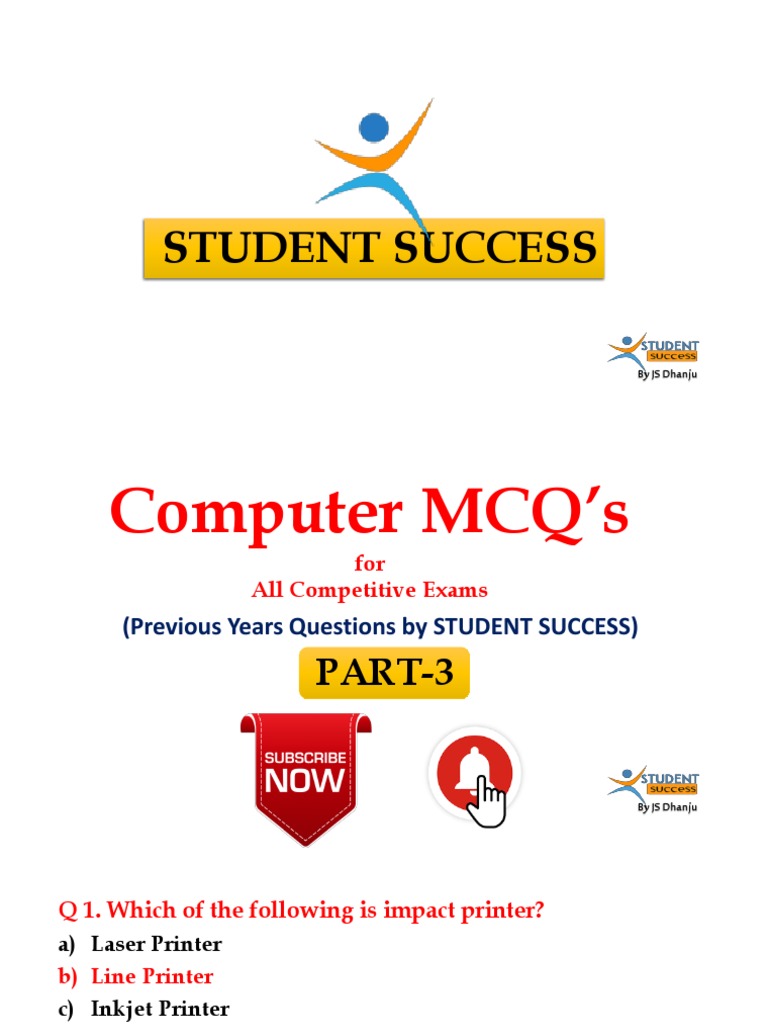 Computer MCQ Part 3 Student Success Channel | PDF | Printer (Computing ...