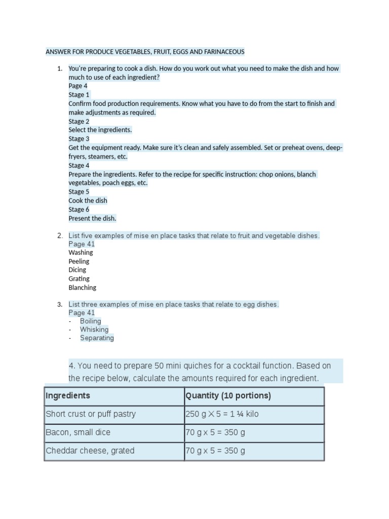 List Five Examples of Mise en Place Tasks That Relate To Fruit and ...