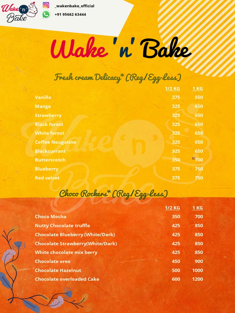 Wake 'N' Bake Menu | PDF | Chocolate | Cakes