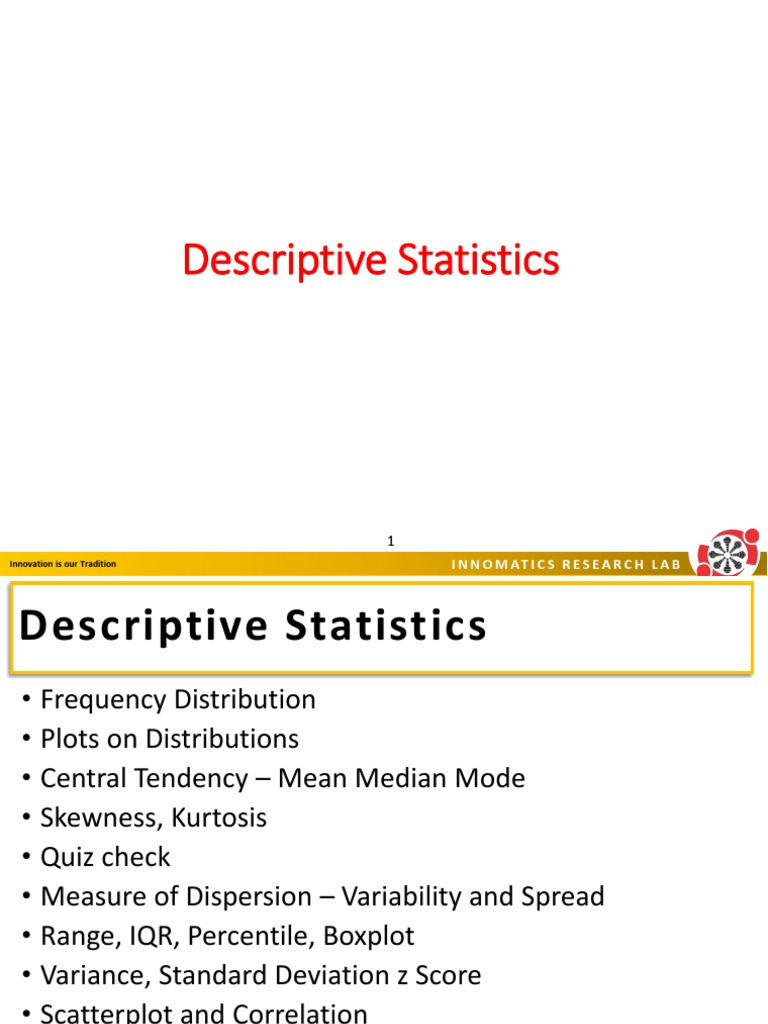 Descriptive Statistics Guide | PDF | Correlation And Dependence ...