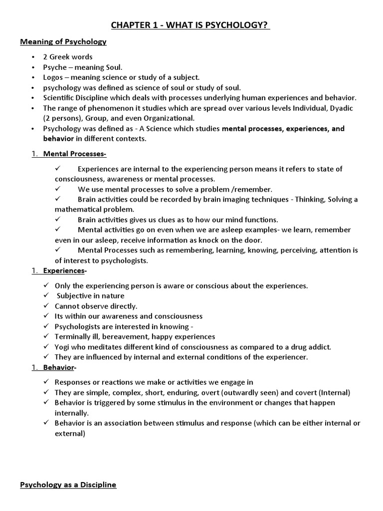 Chapter 1 Psych Notes | PDF | Mind | Psychology
