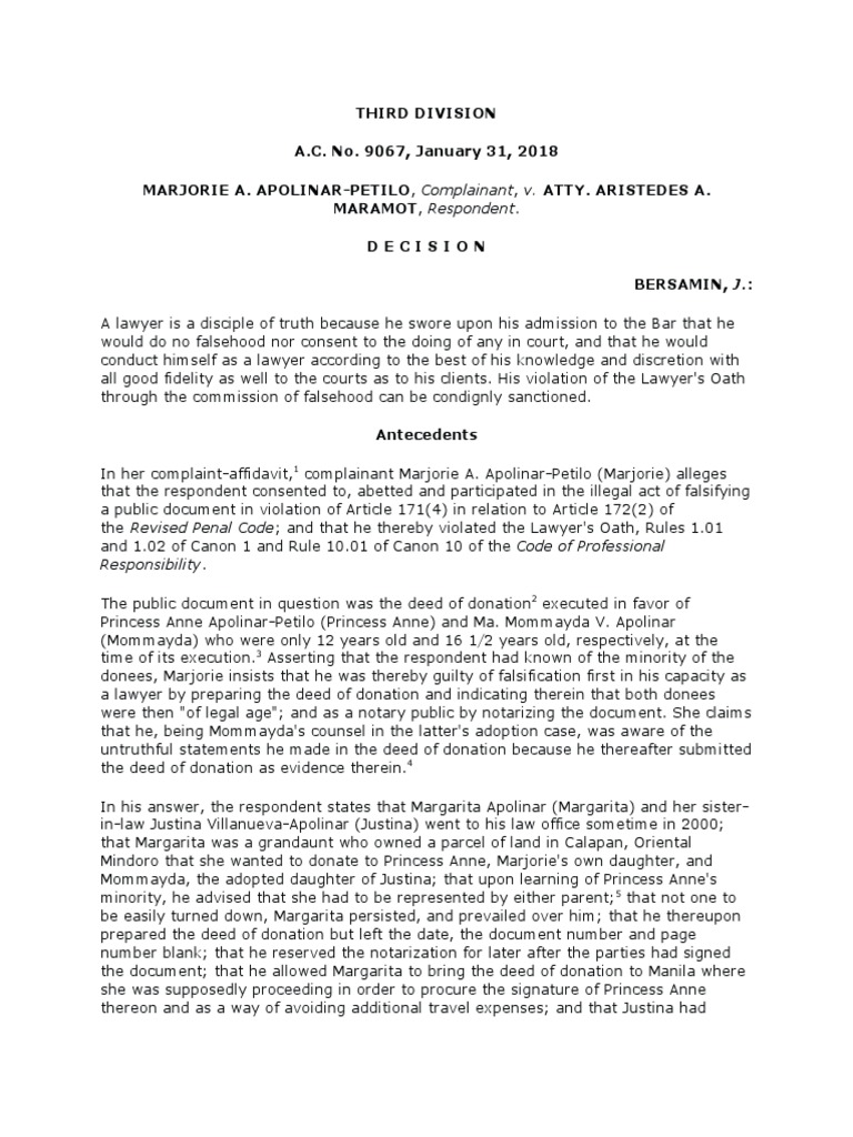A Lawyer's Duty of Truth: Ruling on Falsification of a Public Document ...