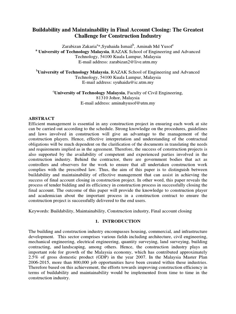 Buildability and Maintainability in Fina | PDF | Architect | Employment