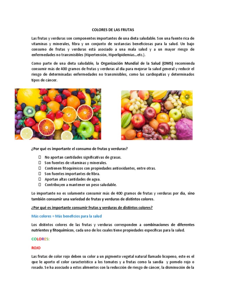 Colores de Las Frutas | PDF | Vegetales | Alimentos