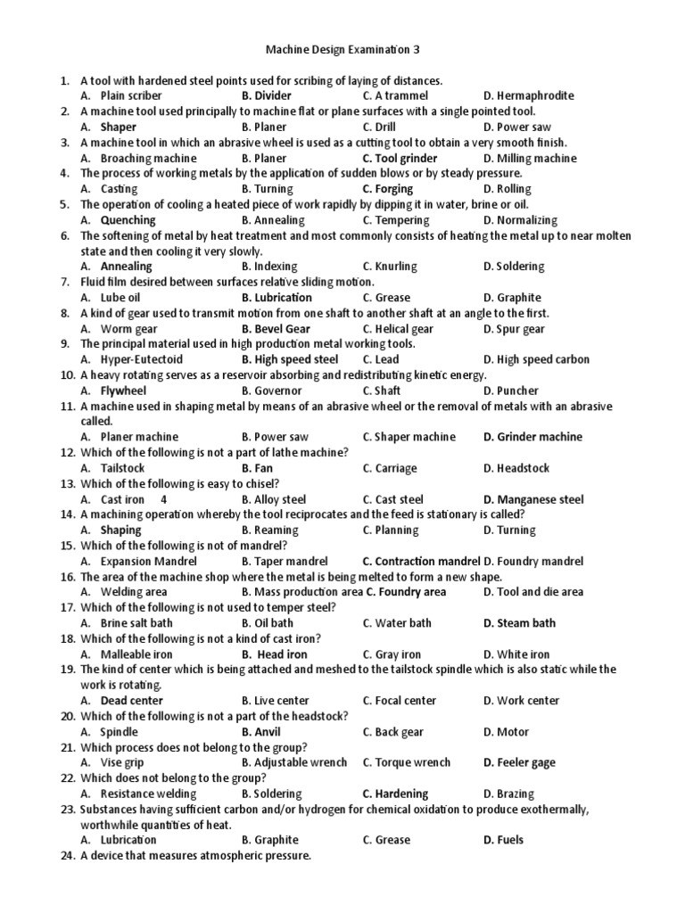 Machine Design Examination 3 | PDF | Strength Of Materials | Gear