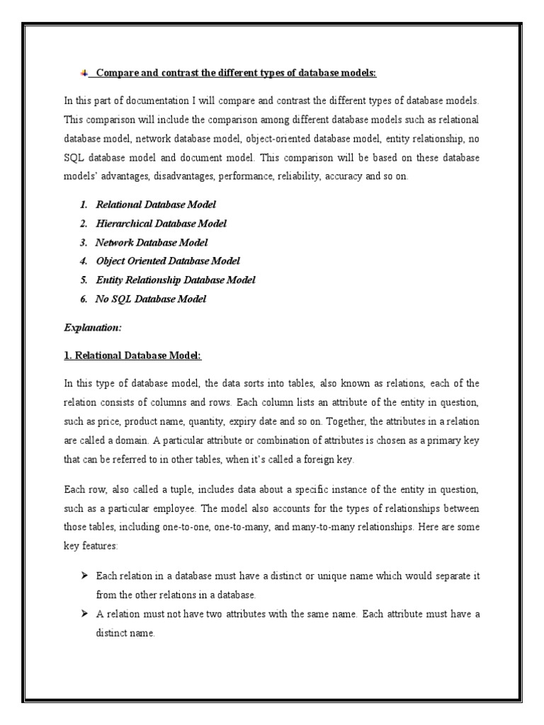 Compare and contrast 6 database models | PDF | Relational Database ...
