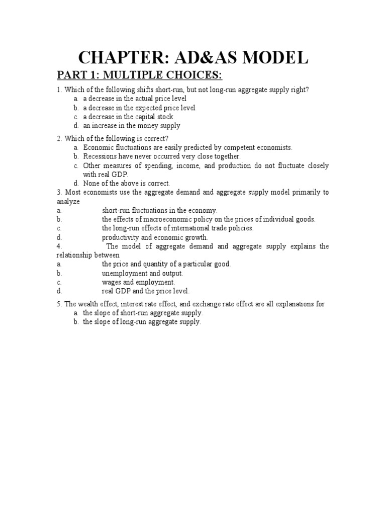 Chapter: Ad&As Model: Part 1: Multiple Choices | PDF | Aggregate Demand ...