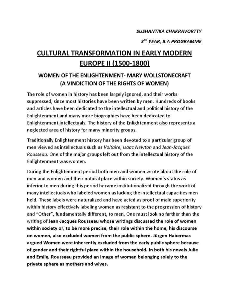 Cultural Transformation in Early Modern Europe II | PDF | A Vindication ...