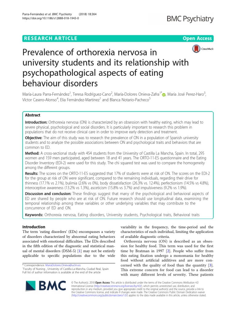 Prevalence of Orthorexia Nervosa in University Students and Its ...