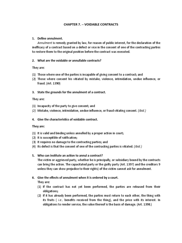Chapter 7. - Voidable Contracts | PDF | Annulment | Ratification