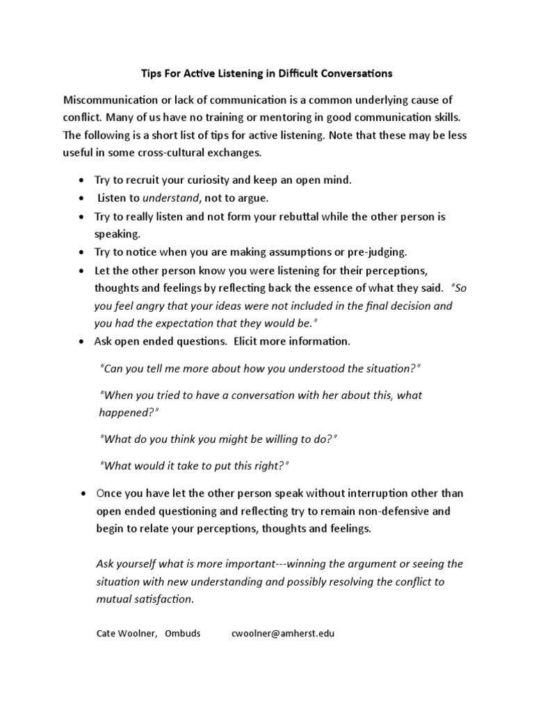 Tips For Active Listening in Difficult Conversations | PDF