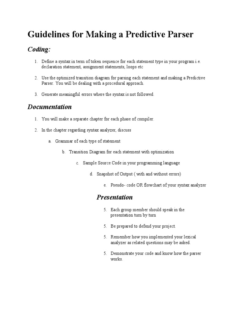 Guidelines For Making A Predictive Parser | PDF | Parsing | Grammar