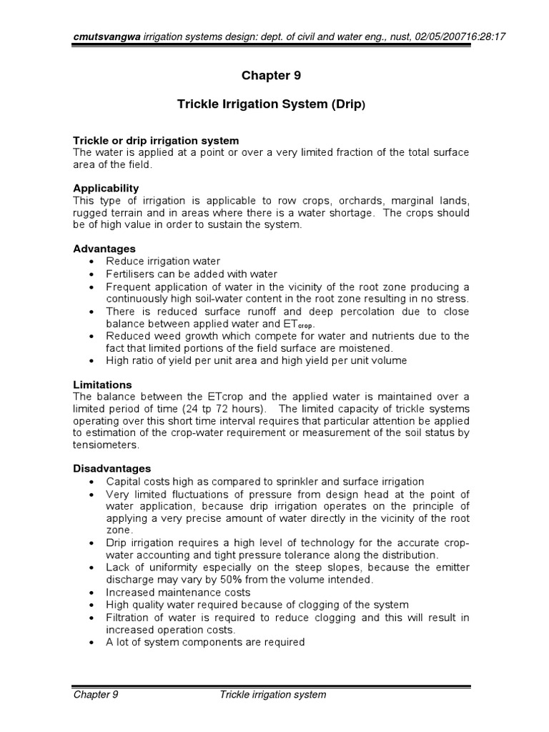 Trickle Irrigation System Overview | PDF | Filtration | Pipe (Fluid ...