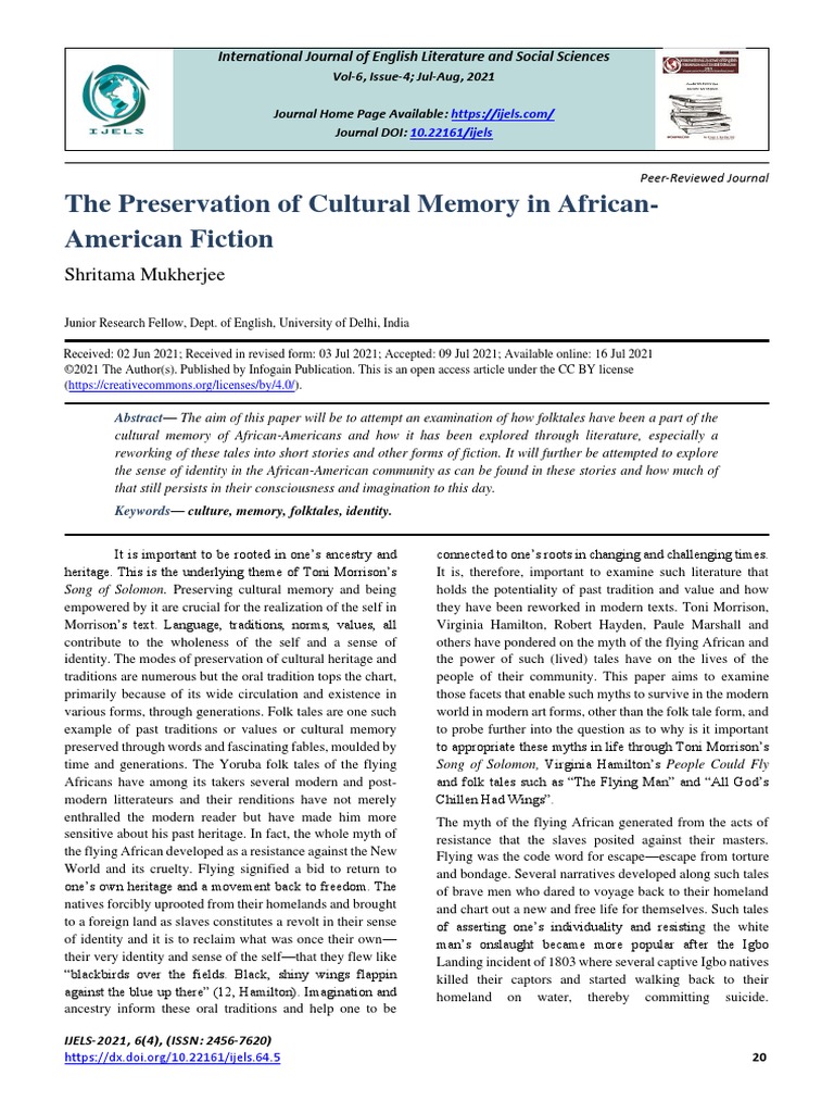 The Preservation of Cultural Memory in African-American Fiction | PDF ...
