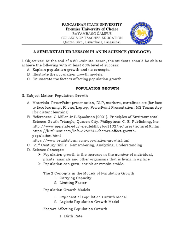 Population Growth Lesson Plan | PDF | Population Growth | Lesson Plan