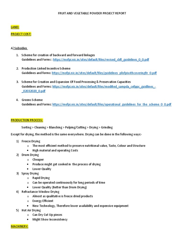 Fruit and Vegetable Powder Project Report | PDF | Freeze Drying | Drink