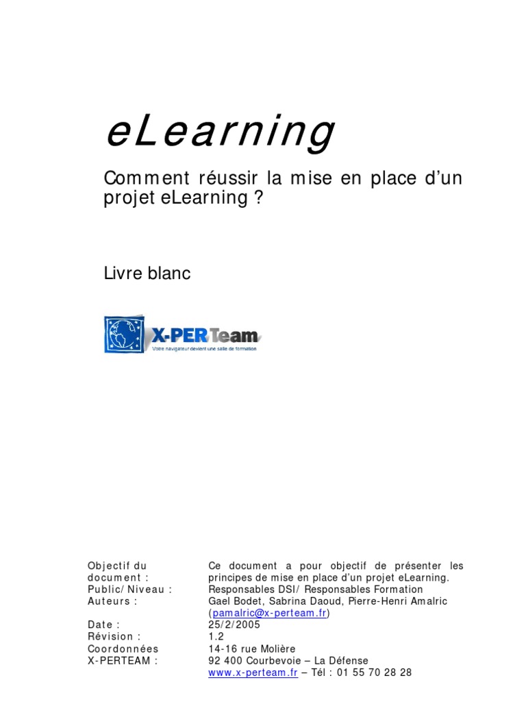 Mise en Place Projet Elearning | PDF | Formation à distance | Pédagogie