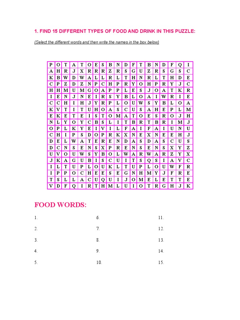 Food and Drink Word Search Puzzle | PDF