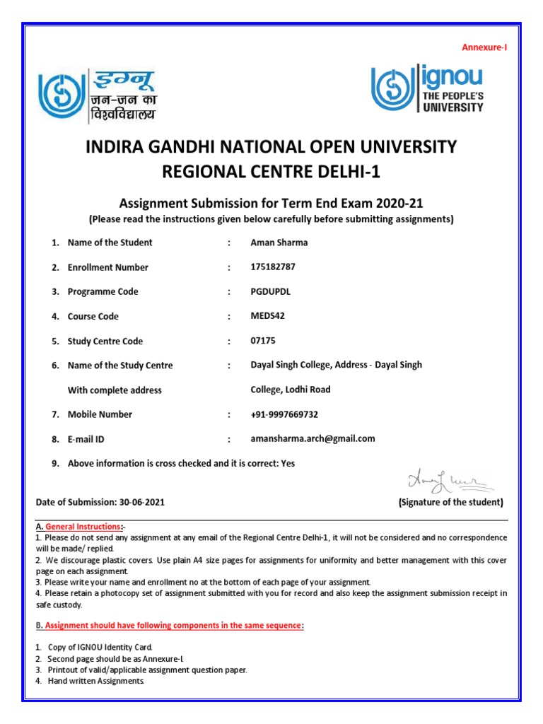 Indira Gandhi National Open University Regional Centre Delhi-1 | PDF
