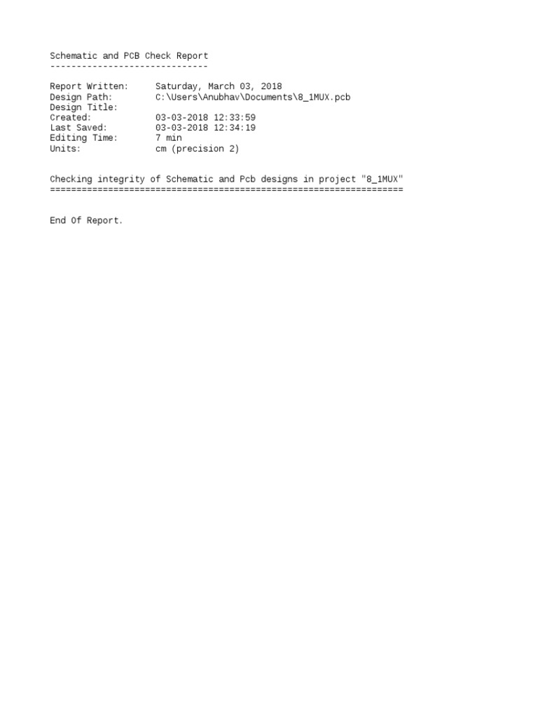 8 - 1MUX (PCB - Schematic and PCB Check Report) | PDF