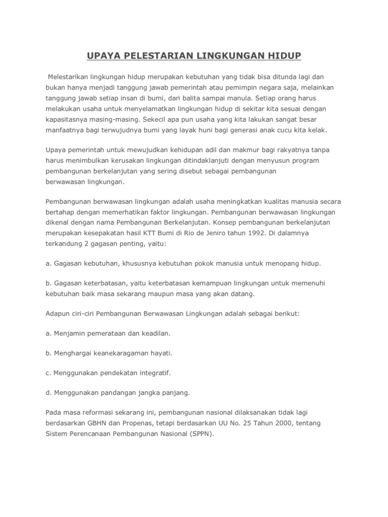 Artikel Upaya Pelestarian Lingkungan Hidup | PDF