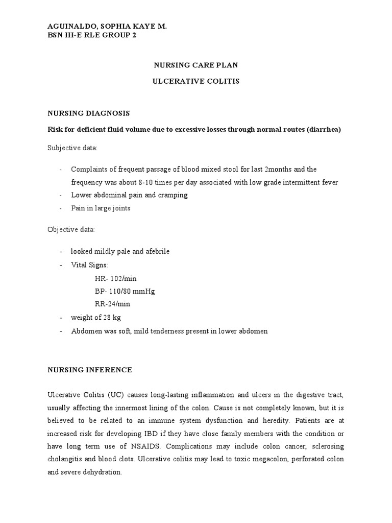 Aguinaldo Nursing Care Plan Ulcerative Colitis | PDF | Ulcerative ...