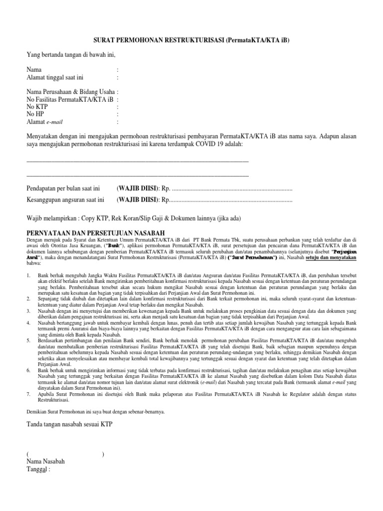 KTA - KTA IB Surat Permohonan Keringanan Pembayaran COVID-19 210420 ...