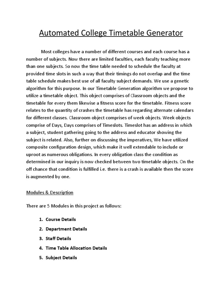 Automated College Timetable Generator | PDF | Databases | Computer Data Automated College Timetable Generator | PDF | Databases | Computer Data