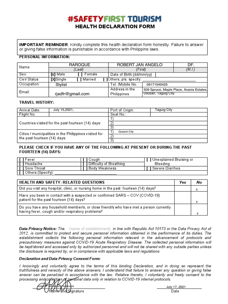 DOT Health Declaration Form | PDF | Information Privacy | Medicine