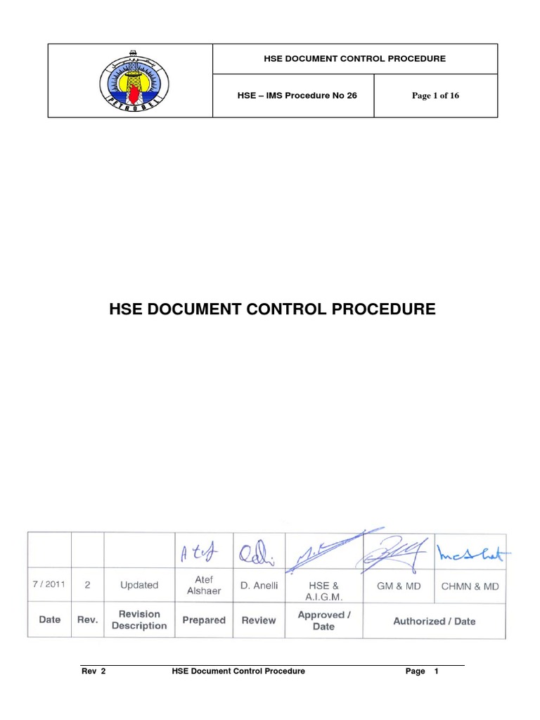 Hse Document Control Procedure | PDF | Science | Wellness